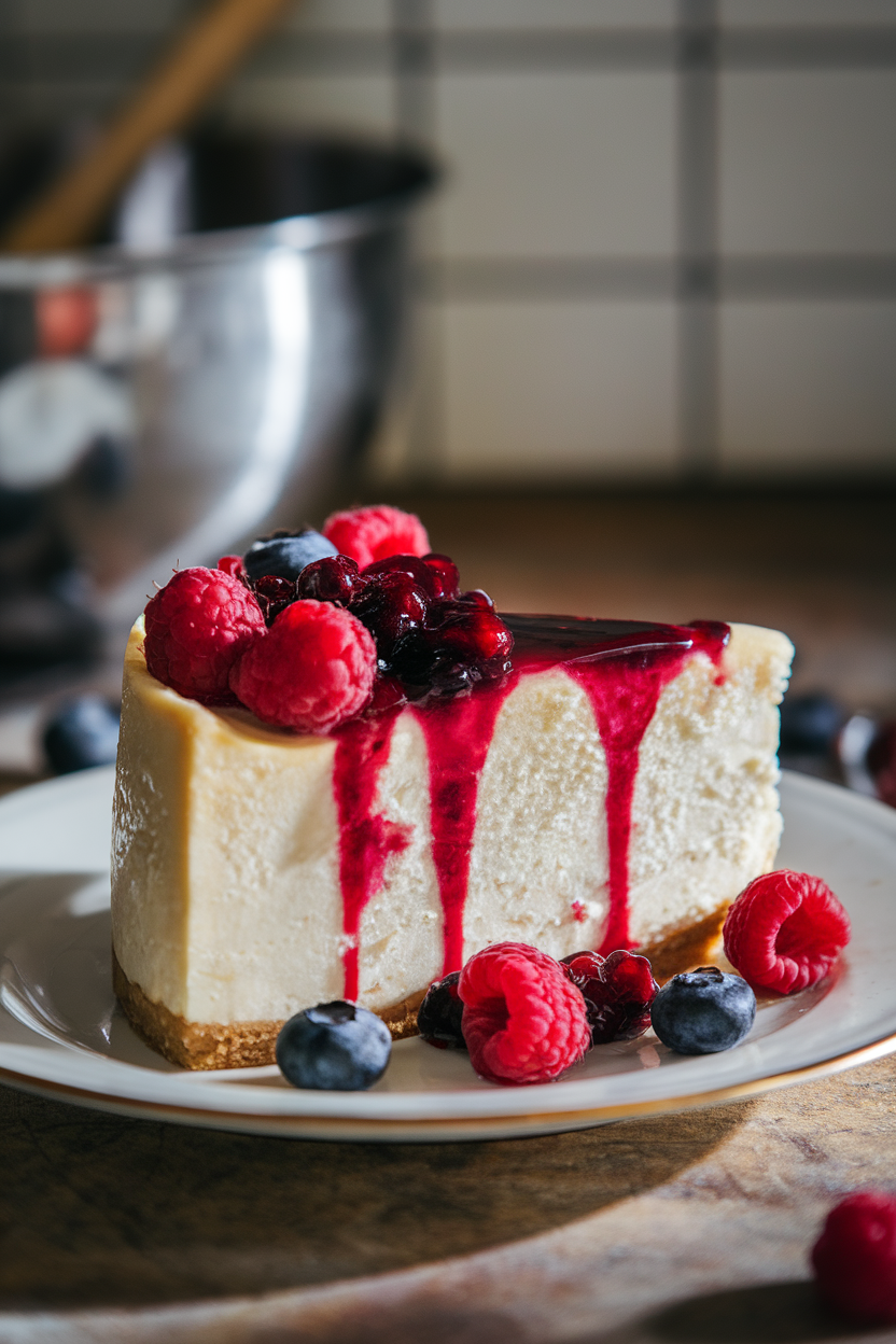 Classic New York Cheesecake with Berry Compote - Shortcut To Delicious